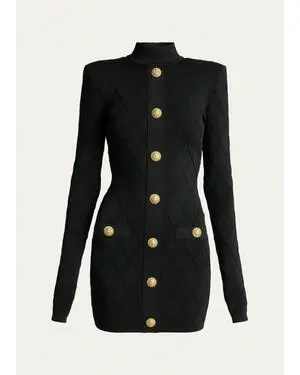 Balmain Long-sleeve Buttoned Knit Mini Dress