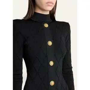 Balmain Long-sleeve Buttoned Knit Mini Dress