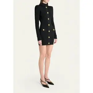 Balmain Long-sleeve Buttoned Knit Mini Dress