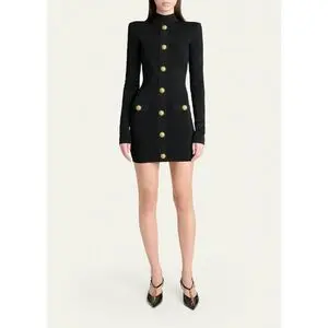 Balmain Long-sleeve Buttoned Knit Mini Dress