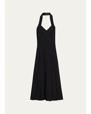 Balmain Crisscross Halter Fléchage Knit Midi Dress - Black