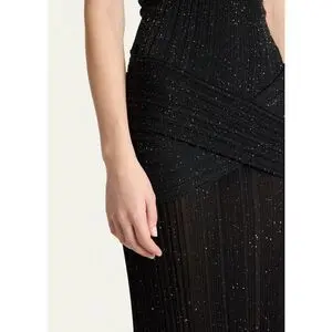 Balmain Glittered Crisscross Semi-sheer Halter Dress