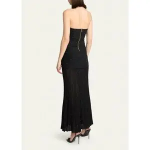 Balmain Glittered Crisscross Semi-sheer Halter Dress