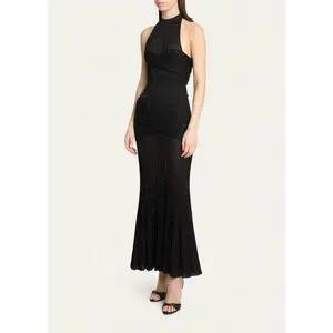 Balmain Glittered Crisscross Semi-sheer Halter Dress