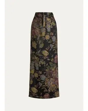 Ralph Lauren Fontaine Floral Jacquard Skirt - Brown
