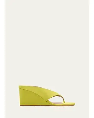Alaïa 75mm Cube Satin Thong Wedge Sandals - Lime