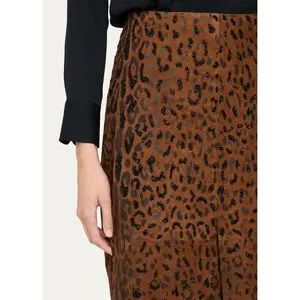 Kobi Halperin Melissa Beaded Leopard Suede Midi Skirt