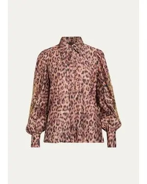 Kobi Halperin Lizzie Beaded Animal-print Blouse