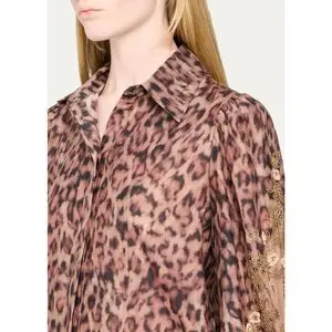Kobi Halperin Lizzie Beaded Animal-print Blouse