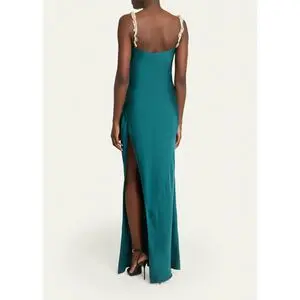 Balmain Cowl-neck Embroidered Strap Silk Column Gown