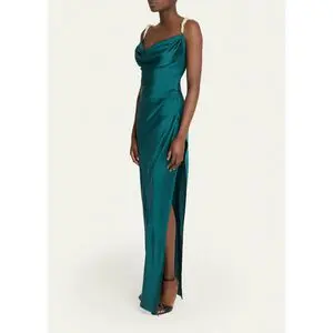 Balmain Cowl-neck Embroidered Strap Silk Column Gown