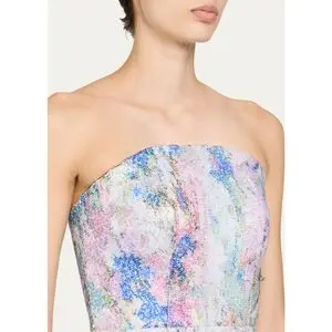 Pamella Roland Strapless Printed Sequin Column Gown