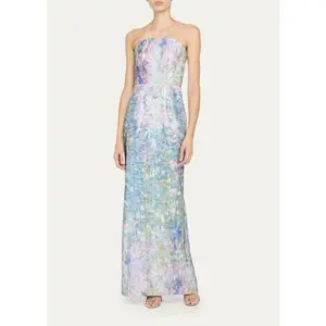 Pamella Roland Strapless Printed Sequin Column Gown