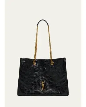 Saint Laurent Niki Chevron Quilted Shopping Tote Bag - Black