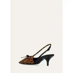 Miu Miu 55mm Leopard Calf Hair Bow Slingback Pumps