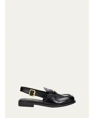 Miu Miu Spazzolato Leather Slingback Penny Loafers - Nero