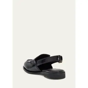Miu Miu Spazzolato Leather Slingback Penny Loafers - Nero