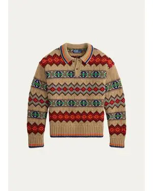 Polo Ralph Lauren Fair Isle Wool-blend Polo-collar Sweater - Tan Multi