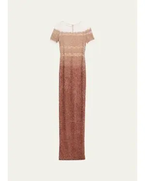 Pamella Roland Degrade Sequin Illusion Column Gown - Copper Multi