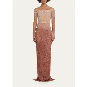 Pamella Roland Degrade Sequin Illusion Column Gown