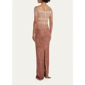 Pamella Roland Degrade Sequin Illusion Column Gown