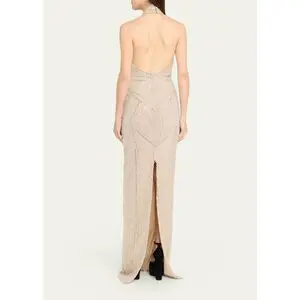 Pamella Roland Embroidered Tulle Halter Gown