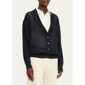 Brunello Cucinelli Echo Metallic Open Knit V-neck Cardigan