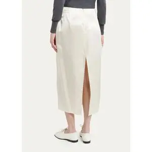 Bottega Veneta V-waist Satin Midi Skirt