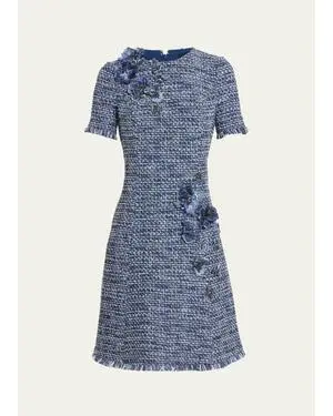 Rickie Freeman For Teri Jon Floral Tweed Short-sleeve Dress - Blue Multi
