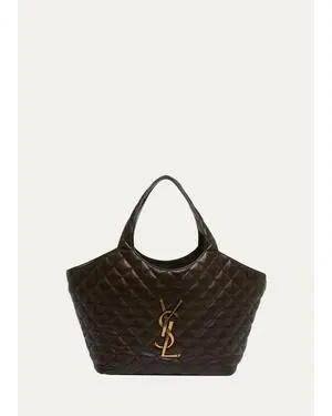 Saint Laurent Icare Medium Tote Bag In Lambskin Leather - Thyme