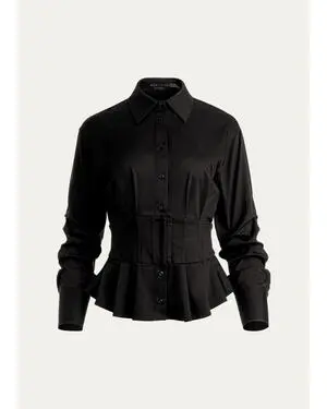 Alice + Olivia Edie Gathered Corset Button-front Shirt