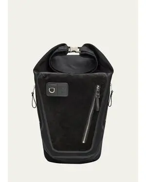 Loewe Flex Roll-top Canvas & Suede Backpack - Black