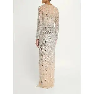 Pamella Roland Sequined Long-sleeve Surplice Tulle Gown