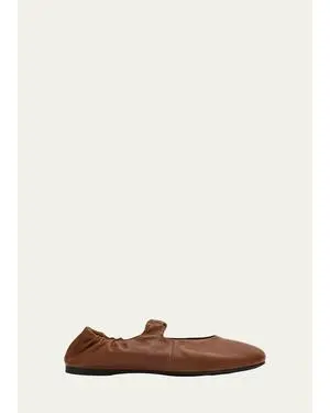Miu Miu Ruched Leather Ballerina Flats