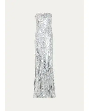 Jenny Packham Helix Sequined Strapless Gown