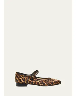 VIBI VENEZIA Print Silk Mary Jane Ballerina Flats - Leopard