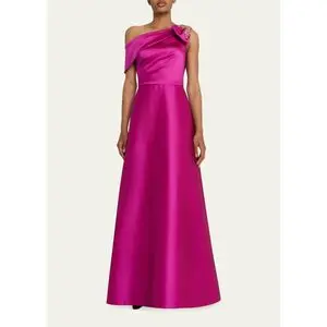 Rickie Freeman For Teri Jon Draped One-shoulder Bow Gown