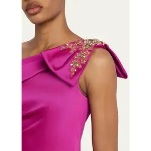 Rickie Freeman For Teri Jon Draped One-shoulder Bow Gown