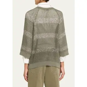 Brunello Cucinelli Water Reflection Pailette Striped Open Knit Sweater
