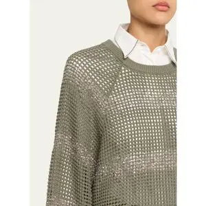 Brunello Cucinelli Water Reflection Pailette Striped Open Knit Sweater