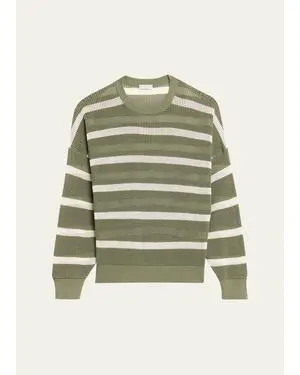 Brunello Cucinelli Striped Micronet Knit Crewneck Sweater