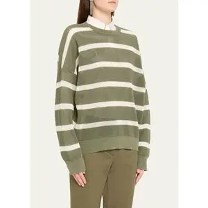 Brunello Cucinelli Striped Micronet Knit Crewneck Sweater