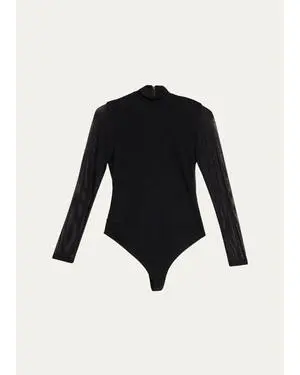 Alice + Olivia Clarinda Long-sleeve Mesh Turtleneck Bodysuit