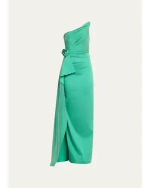 Rickie Freeman For Teri Jon Draped One-shoulder Taffeta Column Gown