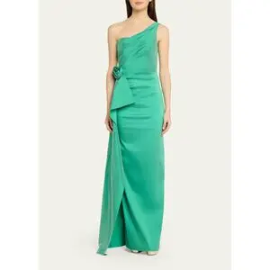 Rickie Freeman For Teri Jon Draped One-shoulder Taffeta Column Gown