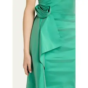 Rickie Freeman For Teri Jon Draped One-shoulder Taffeta Column Gown