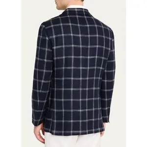 Kiton Windowpane Silk, Cotton And Cashmere Sport Coat