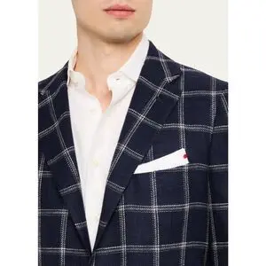 Kiton Windowpane Silk, Cotton And Cashmere Sport Coat