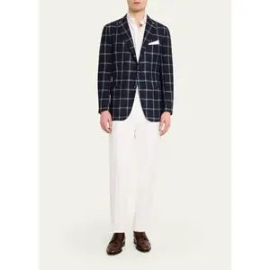 Kiton Windowpane Silk, Cotton And Cashmere Sport Coat