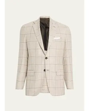 Kiton Windowpane Sport Jacket - Tan